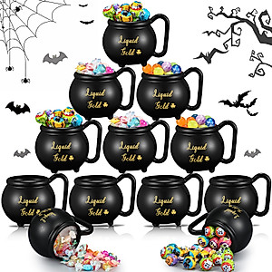 Uiifan 12 Pcs 15 oz Halloween Cauldron Plastic Witches Brew Cauldron Pot Halloween Cauldron Candy Bowl for Halloween Party Decorations (Clover Style)