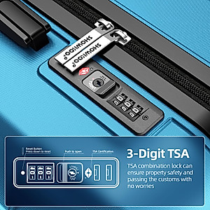SHOWKOO Luggage Sets Expandable PC+ABS Durable Suitcase Sets Double Wheels TSA Lock 4 Piece Luggage Set Sky Blue