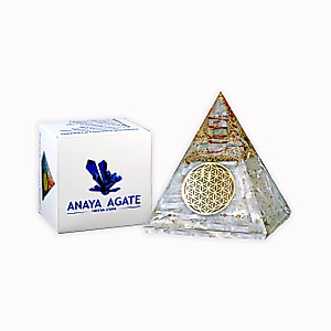 Anaya Agate Selenite Glow Crystal Pyramid – Handmade Selenite Orgone Pyramid for High Frequency Vibration, Powers of Manifestation – White Copper Pyramid Promotes Peace and Calmness