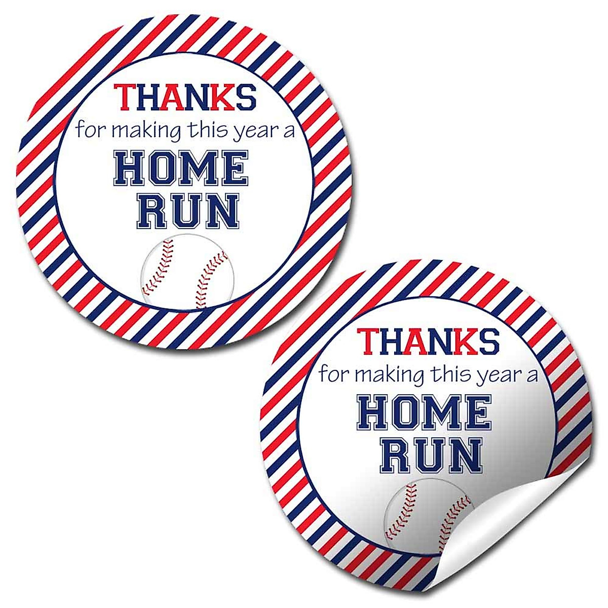 Baseball Home Run Sports Themed Teacher Appreciation Thank You Sticker Labels, 40 2" Party Circle Stickers by AmandaCreation, Great for Envelope Seals & Gift Bags