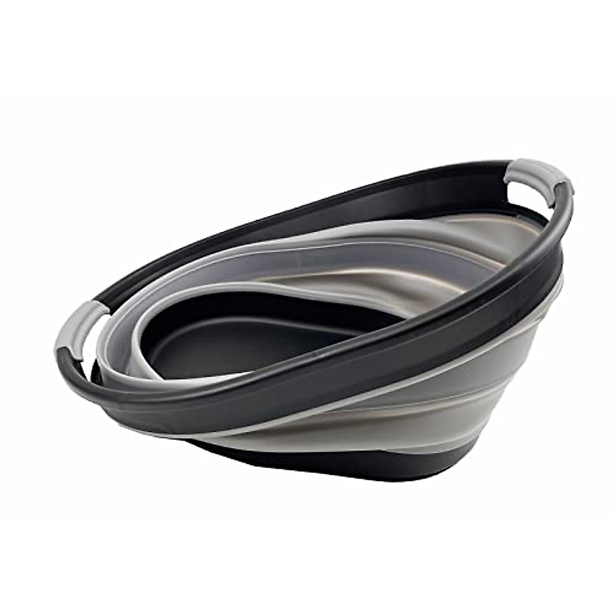 SAMMART 23L (6 Gallons) Set of 2 Collapsible Plastic Laundry Basket - Oval Tub - Foldable Storage Container/Organizer - Portable Washing Tub - Space Saving Laundry Hamper (Alloy Grey/Crystal Blue)