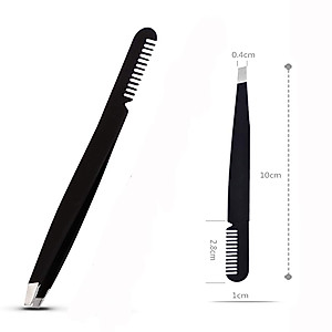 Amaok Eyebrow Tweezer with Comb - Tweezer Slant Tip, Professional Stainless Steel Slant Tip Tweezer - The Best Black Precision Eyebrow Tweezers