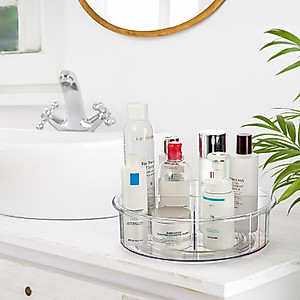 TOPZEA 2 Pack Divided Lazy Susan Turntable, 12 Inch Divided Spinning Storage Container Kitchen Organizer for Cabinets, Pantry, Countertops, Fridge, Bathroom, 4 Compartments, Clear