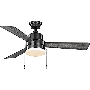 Progress Lighting P250076-31M-WB Trevina V 3-Blade Modern Indoor Ceiling Fan Matte Black with Light Kit and White Opal Shade