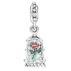 Ouroyea Enchanted Rose Dangle Charm 925 Sterling Silver Pendant,Jewelry Beads Gifts for Women Bracelet&Necklace