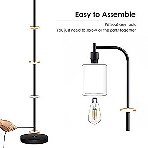 Floor Lamp, Standing Lamp with Glass Lampshade, 6W LED Bulb Included, Modern Floor Lamp with Foot Switch, Industrial Floor Lamp, Bright LED Floor Lamp for Living Room and Bedroom, Office, Simple Style