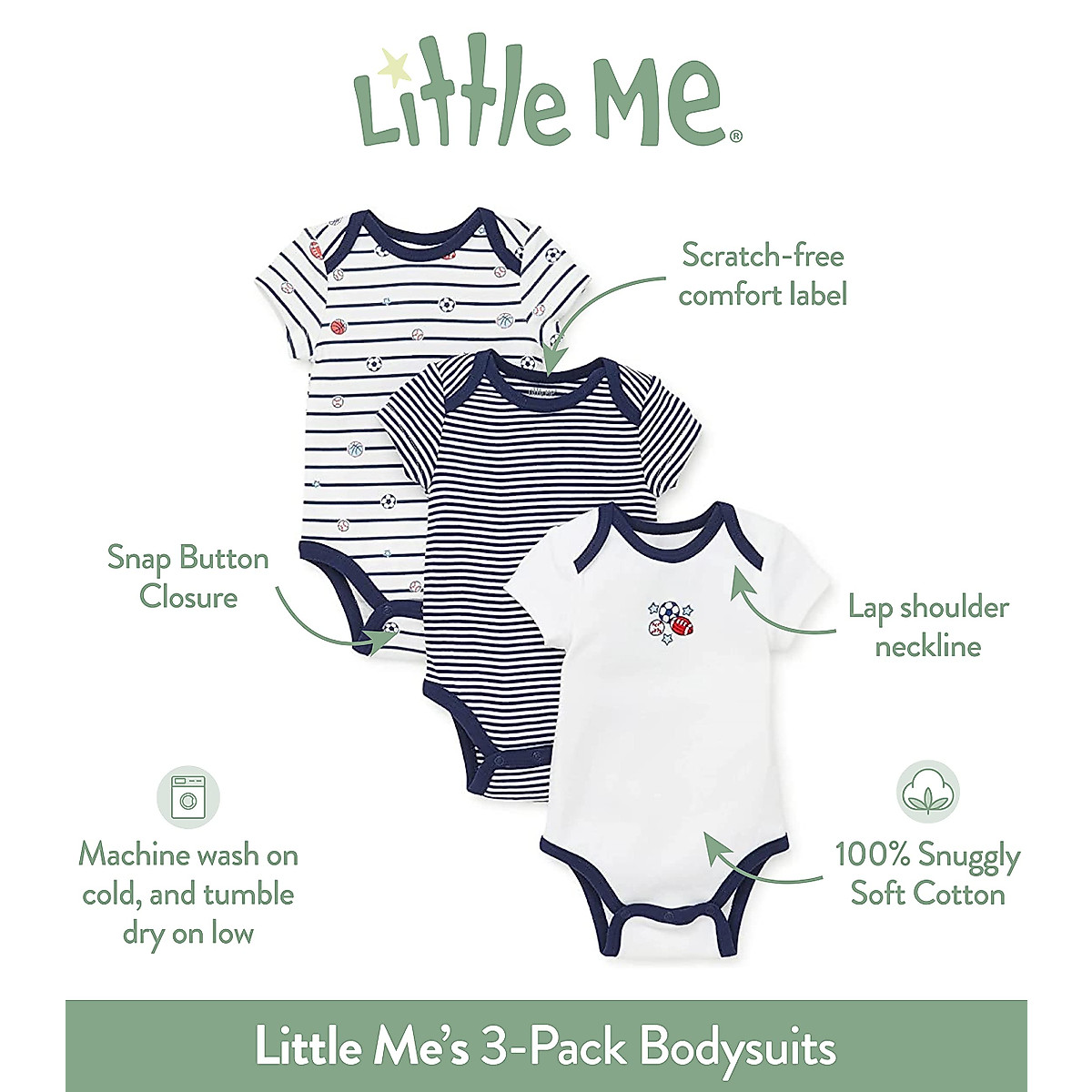 Little Me Baby Puppy Toile 3 Pack Bodysuit, White/Multi, 3 Months