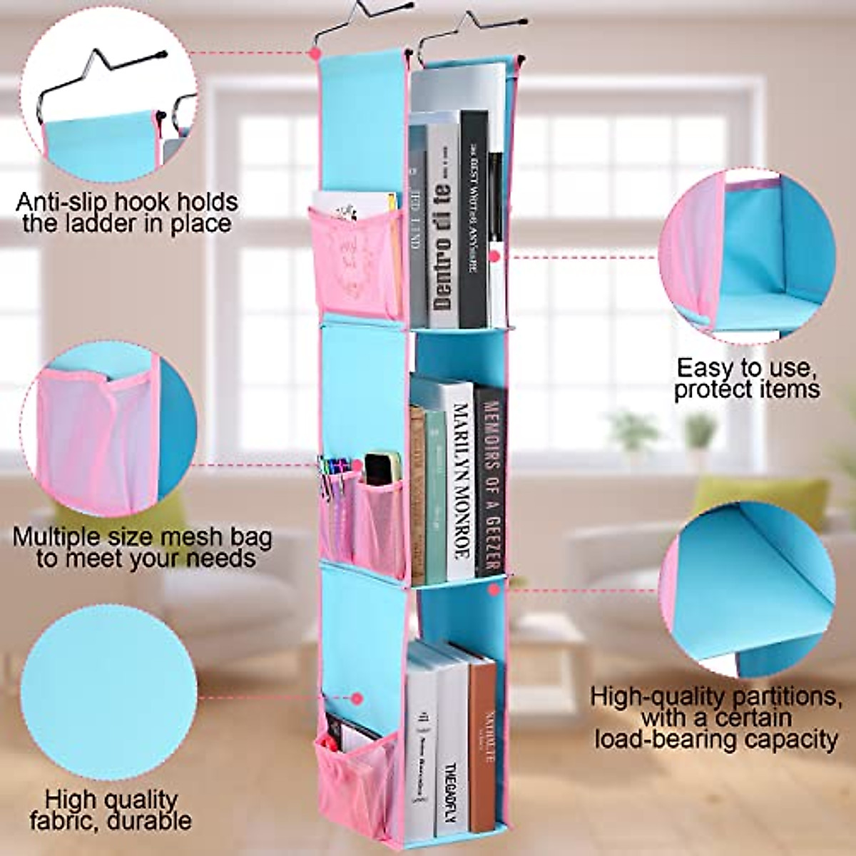 Yetene 2 Pieces Hanging Locker Accessories Shelves Includes 3 Shelf Hanging Locker Organizer and 2 Shelf Hanging Locker Organizer for School Teens Work Gym Closet Lock (Pink, Blue)