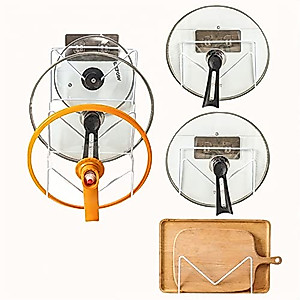 Miscati 6 Pcs Pot Lid Organizer for Cabinet Door or Pantry Wall - Pan Lid, Cutting Board, Grill Tray Rack - Reusable Hanging Pot Lid Holder for Kitchen Storage with No Drilling Adhesive (White)