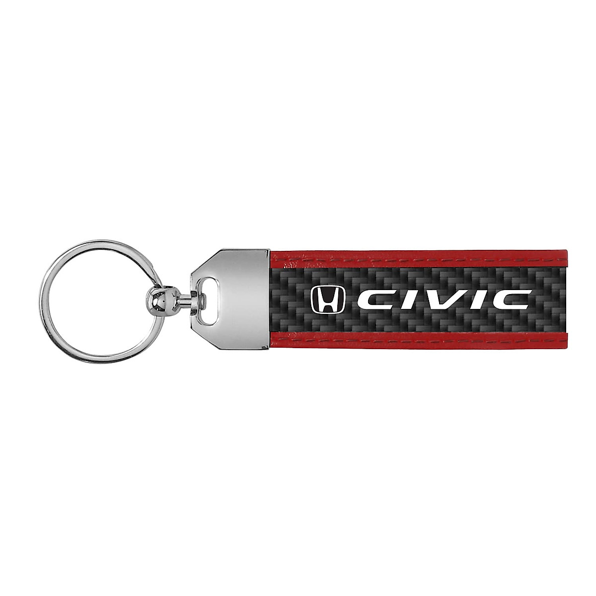 iPick Image Made for Honda Civic Real Carbon Fiber Strap with Red Leather Stitching Edge Key Chain
