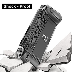 Nintendo Switch OLED Case (Ergonomic/Full Protection/Shock-Absorption/Anti-Scratch) Gift Glass Screen Protector & Thumb Caps, Nintendo Switch OLED Case Black