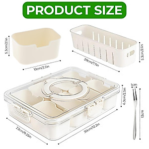 Kenswiss 2 Pack Divided Serving Tray with Lid and Handle | Portable Snackle Box for Adults, Kids | Charcuterie Container with 8 and 4 Compartments | Snack Organizer for Fruits and Travel
