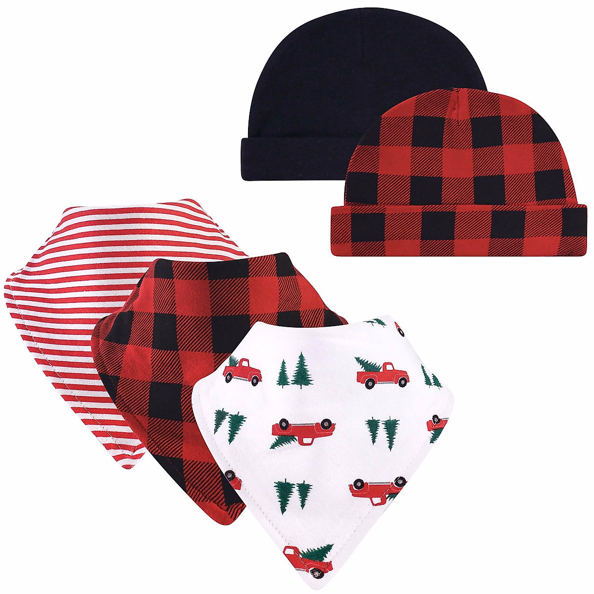 Hudson Baby Unisex Baby Cotton Bib and Headband or Caps Set, Christmas Tree, One Size
