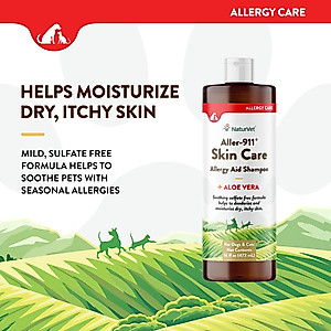 NaturVet Aller-911 Skin Care Allergy Aid Pet Shampoo With Aloe Vera – Pet Health Supplement Shampoo & Grooming Aid for Dermatitis, Dog Skin Allergies, Itching, Hot Spots, Cat Rashes – 16 Oz.