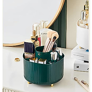Large Capacity Makeup Brush Holder, 360° Rotating Makeup Perfume Organizer, 5 Slot Makeup Brushes Cup Tray for Vanity Decor Bathroom Countertops Cosmetic Desk Storage Container Display Case (Green)