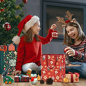 AhfuLife 8 PCS Small Christmas Gift Bags, 10.2'' x 8.2''x 4.7'', Reusable Non-Woven Christmas Tote Bags with Handles, Christmas Treat Bags for Kids Xmas Candy Party Favors Decorations