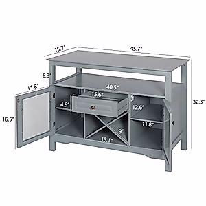LTMEUTY Sideboard Buffet - Modern Storage Cabinet, Wine Bar Cabinet with Glass Doors, Console Table Coffee Station, for Home, Living Room, Dining Room, Kitchen, Grey
