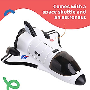 Dazmers Spaceship Shuttle Toy with Astronaut Figure - Light-Up Rocket Ship with Blast-Off Sound Effects - Space Exploration Play and Interactive Space Toys for Kids 5-8 Years Old - 10x8x4 Inches
