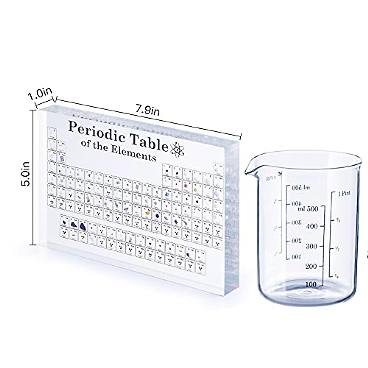 Large Periodic Table with Real Elements Inside, Larger Size 7.9 inch Easy to Read, Acrylic Periodic Table with Elements Samples