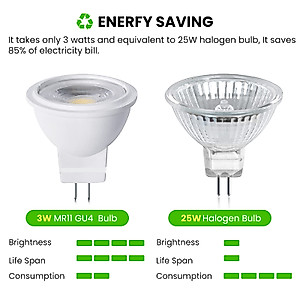 Bonlux MR11 LED Bulb 3W 12V AC/DC Low Voltage LED Spotlights,GU4 Bi-Pin Base 25W Halogen Equivalent 270lm for Landscape Accent Recessed Track Lights and Fiber Optics (Warm White 3000K, 6-Pack)