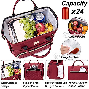 Artelaris Lunch Bags for Women, Insulated Lunch Bag, Large Leak Proof Lunch Cooler Bag, Lunch Tote Bag for Work, Meal Prep Lunch Box for Women, Red and Grey