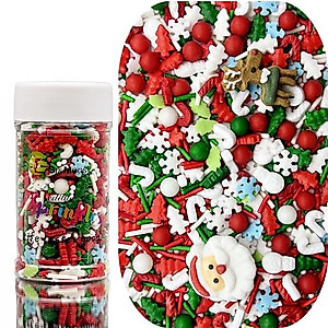 SE Si&Moos Edible Christmas Sprinkles for Cake Decorating Red Green and White Christmas Sprinkles Christmas Cake Decorations Christmas Tree Sprinkles Mix with Each 1 Santa Face and Deer Toopers 3 OZ