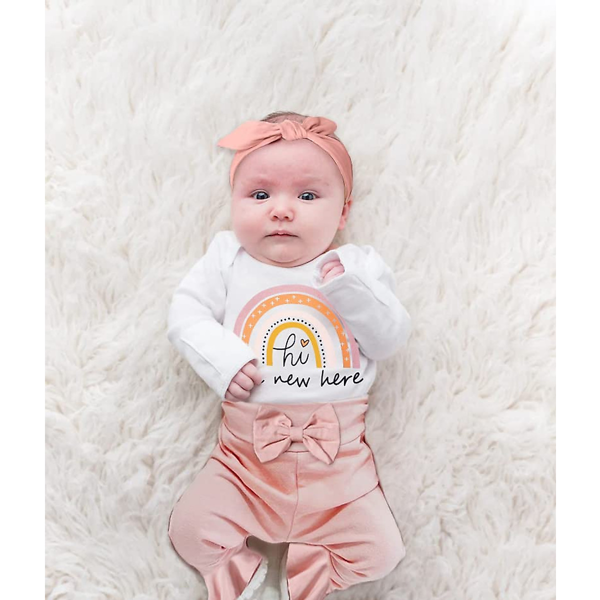 Tomolant baby girl clothes 0-3 months baby girl outfit long sleeve rainbow romper 0-3 months baby girl clothes baby girls' clothing pink flared pants fall winter baby girl outfits 0-3 months
