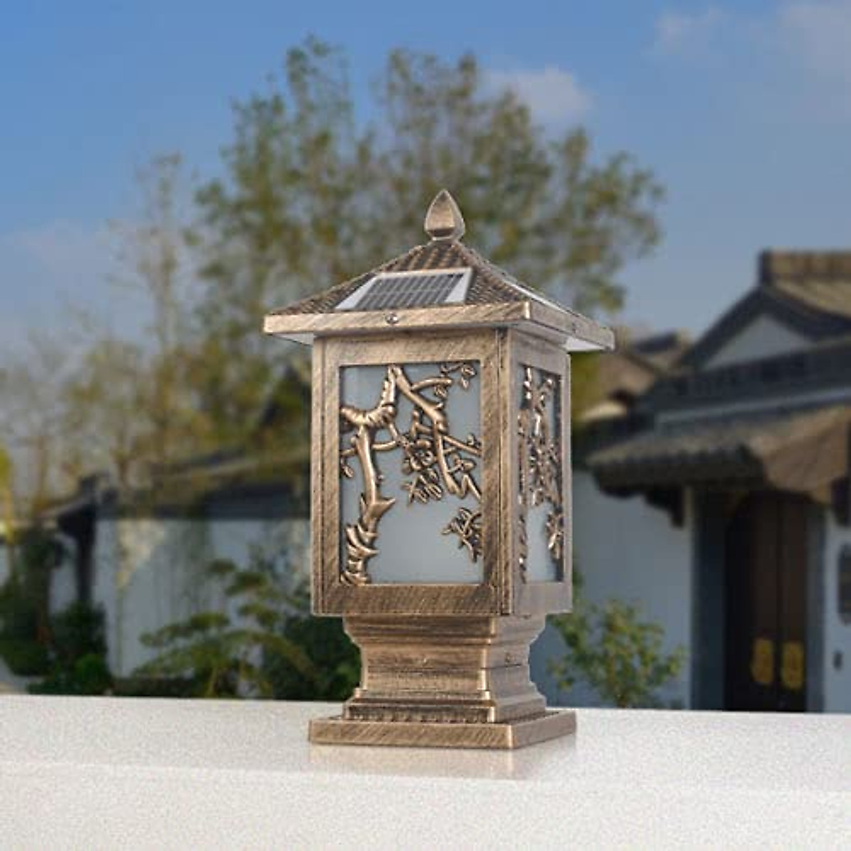 MHCZBGY Waterproof Metal Column lamp Solar Patio Column Light Home Outdoor Pillar Light Outdoor Garden Villa Pillar Lights European Style Column Light