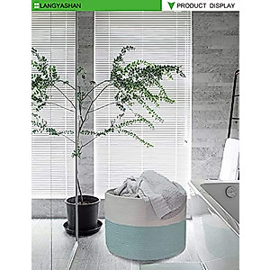 LANGYASHAN 21.65" x 13.78" XXXLarge Woven Cotton Rope Basket Decorative Blanket Basket for Living Room Toys Sofa Throws Storage Towels or Nursery Laundry Hamper Basket with Handles Laundry Basket (Blue)