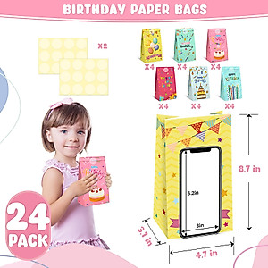 VGOODALL 24PCS Happy Birthday Party Favor Bags, Birthday Theme Goodie Bags Gift Bags Treat Bags for Kids Birthday Party