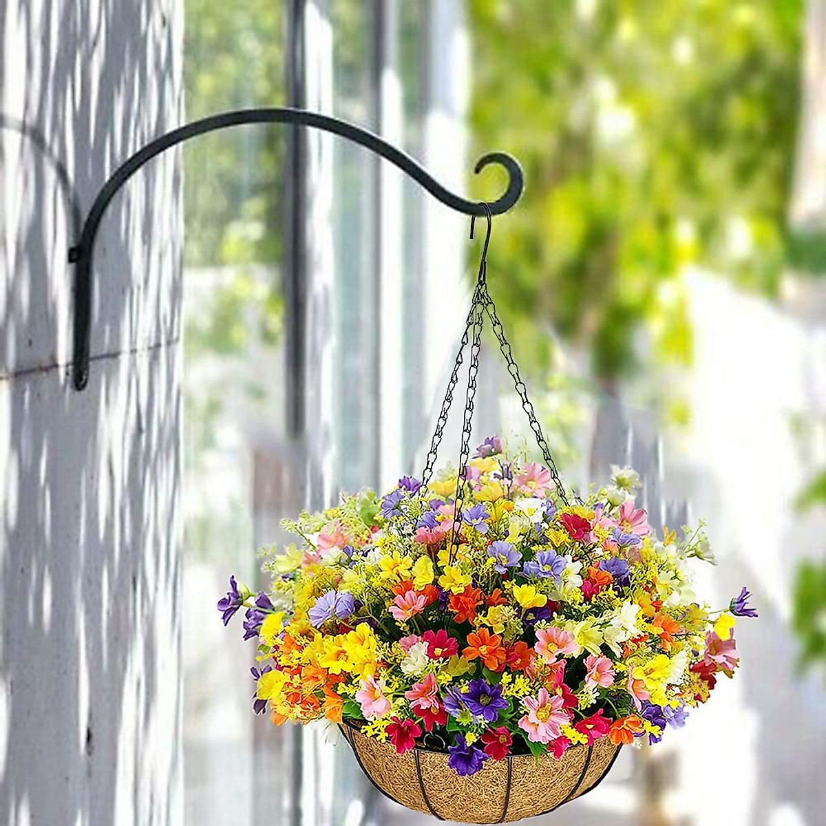 Lesrant 12inch Autumn Artificial Flower Hanging Basket,Artificial Hanging Plants Outdoors Fake Flowers Silk Daisy Hanging Flower Basket for Outside Porch Patio Garden Decoration