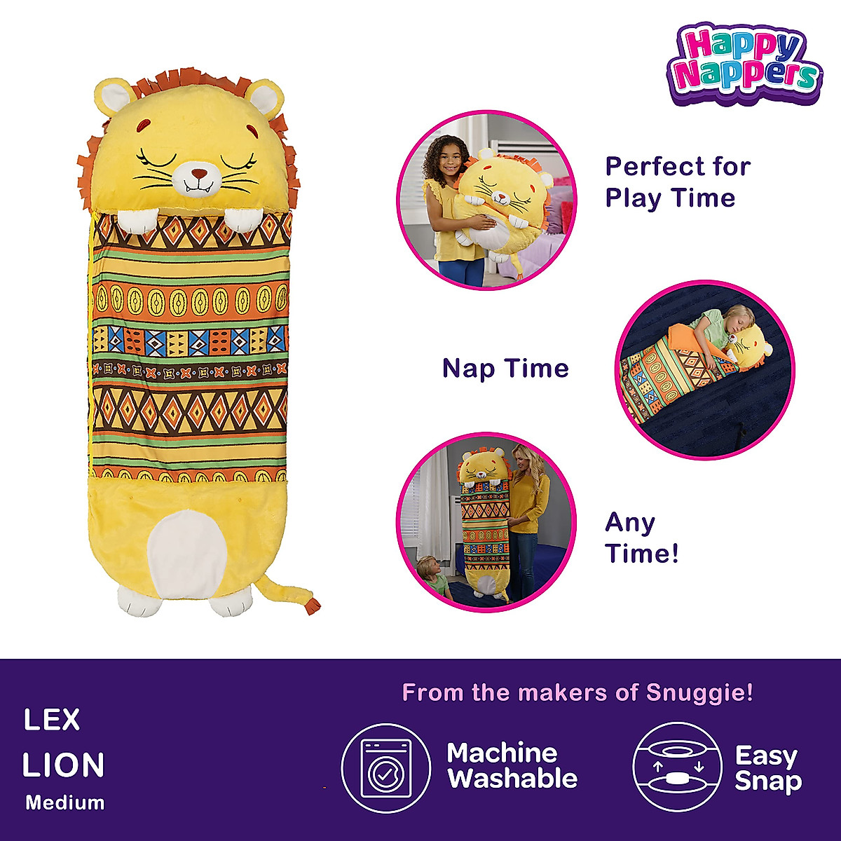 Happy Nappers Pillow & Sleepy Sack- Comfy, Cozy, Compact, Super Soft, Warm, All Season, Sleeping Bag with Pillow- Lion (Medium)
