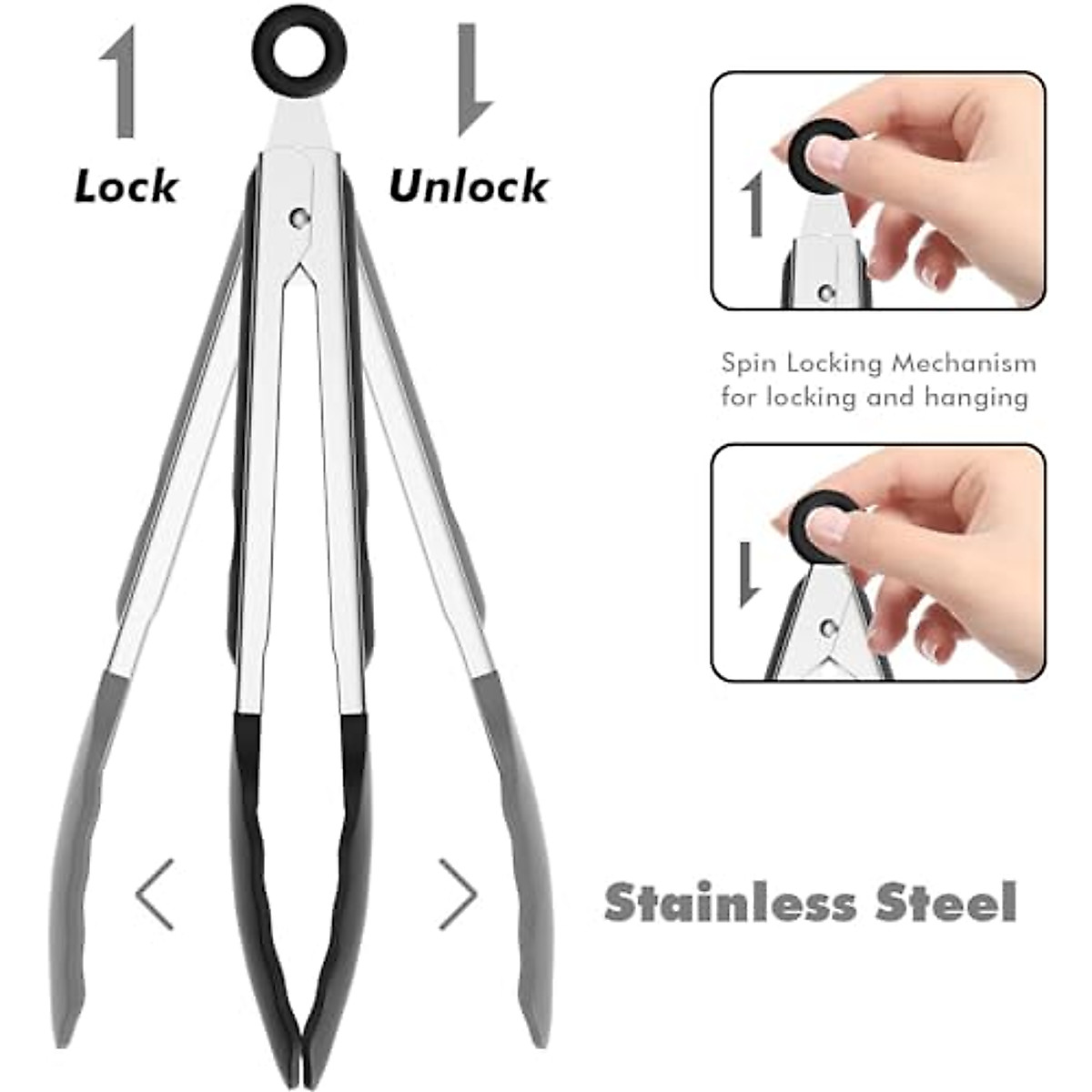 ChefAide Set of 2 Cooking Tongs,600ºF High Heat-Resistant,Kitchen Utensils,Cooking Utensils for Grill,Salad,BBQ,Frying,Baking,Serving 9/12 inches