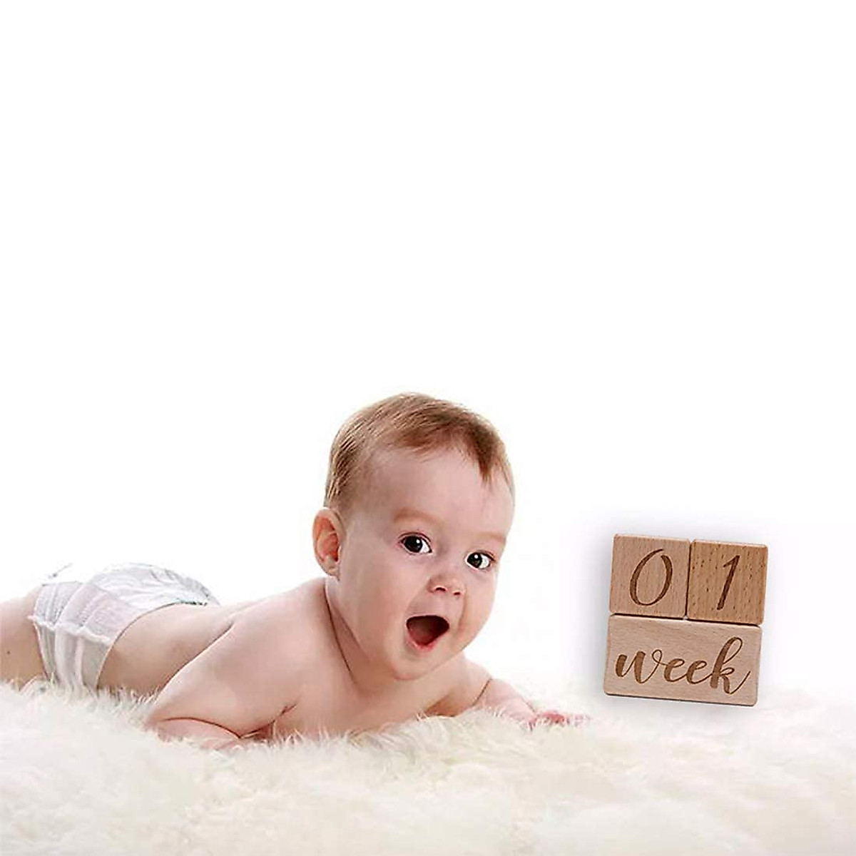 Baby Month Blocks Wooden Baby Milestone Age Blocks with Weeks Months Years, Baby Photoshoot Props, (Small Size,4cm)