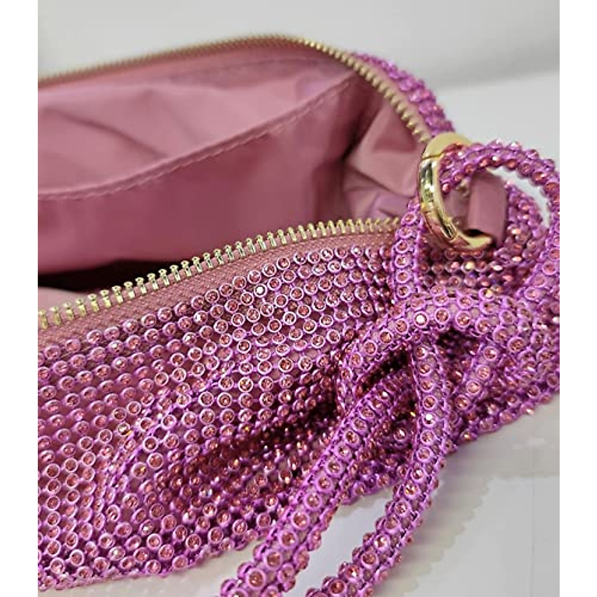 Women's Crystal Rhinestone Slouchy Shoulder Bag for Women Chic Evening Handbag Shiny Purse for Travel Vacation 2022, Rose Pink