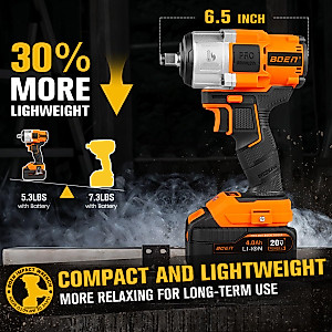 boen Cordless Impact Wrench 1/2 inch, 600FT-LBS(800N.m), Brushless Electric Impact Wrench, 2200RPM High Torque Impact Gun for Car Home, Includes 4.0Ah Battery×1, Charger, IW-75