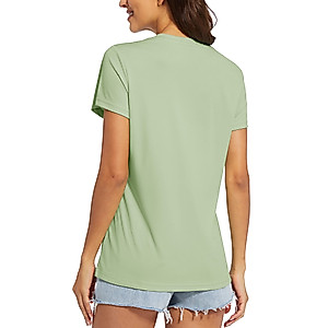 MAGCOMSEN Women's Dry Fit Shirts Running Shirts for Women Outdoor Shirts Summer Hiking Shirts Cool Short Sleeve Athletic T-Shirts L Light Green