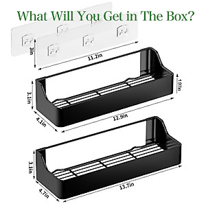 KAPENS Shower Caddy 2-Pack, Adhesive Shower Organizer, No Drilling, Rustproof Stainless Steel Bathroom Shower Shelves with Large Capacity, Shower Shelf for Inside Shower, Black