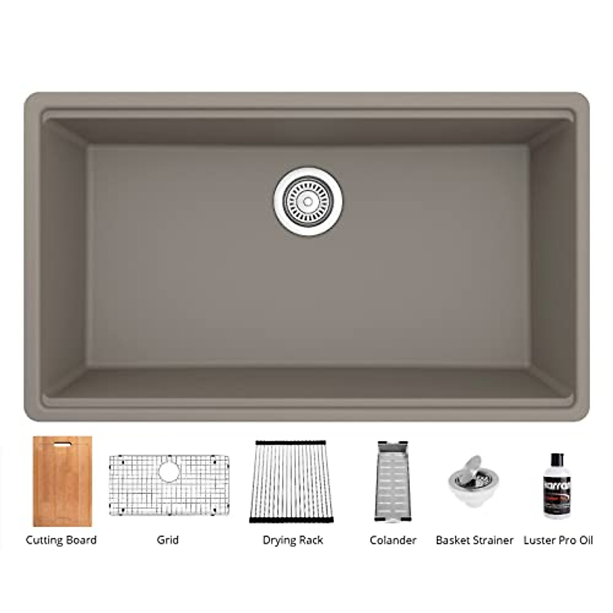Karran QUWS-875 Undermount 32.5 in. Large Single Bowl Quartz Workstation Kitchen Sink in Concrete