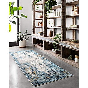 Loloi II Alchemy Collection ALC-05 Denim/Ivory, Contemporary 6'-7" x 9'-2" Area Rug