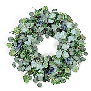 Eucalyptus Wreath for Front Door, COLORSPEC 24 Inch Eucalyptus Wreath with Olive Leaves and Berries All Year Round, Handmade Green Spring Summer Wreaths for Front Door Indoor Outdoor Wedding Holiday