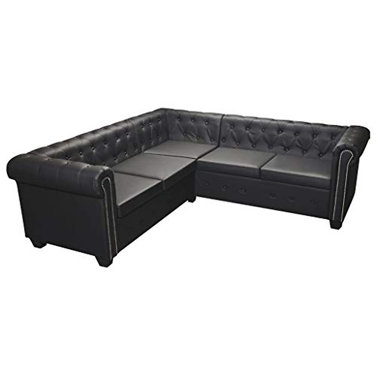 FAMIROSA Chesterfield Corner Sofa, L Shape 5-Seater Sectional Sofa Faux Leather with Cushions Black