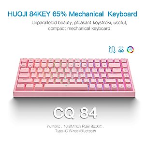OKKID Mechanical Keyboard 60%, Wired Bluetooth Gaming Keyboard, Red Switches, RGB Backlight, CQ84 Wired Keyboard, 84 Keys, for Windows PC, Mac,Smartphone