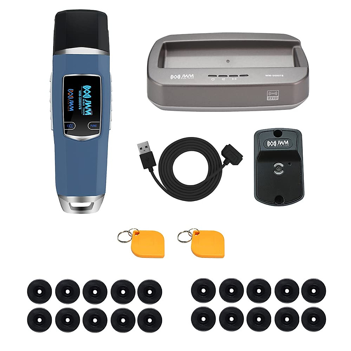 JWM Security Guard Patrol System Long Range RFID Reader with Download Station, 2.4G Tag for Remote Patrol, Flashlight, Free Cloud Software