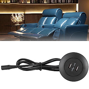 Dual USB Socket, Electric Recliner Chair Sofa Replacement Button Round Dual USB Charging Interface Smart Home (US Plug-black)