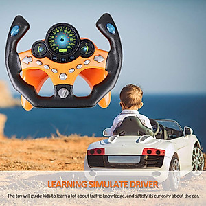 Coherny Steering Wheel Toy Driving Controller Portable Driving Copilot Toy Educational Sounding Toy Gift Driving Wheel with Music for Kids (Orange)