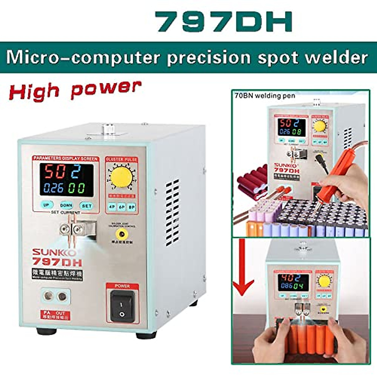 797DH Battery Spot Welder Welding Machine for Lithium Batteries,Pulse Spot Welder 0.35mm Battery Spot Welder with Soldering Functio,110V-220V