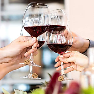 12 Pieces Wine Glass Charms Markers Drink Markers for Wine Glass Champagne Flutes Cocktails, Martinis (Wooden, 12 Pieces)