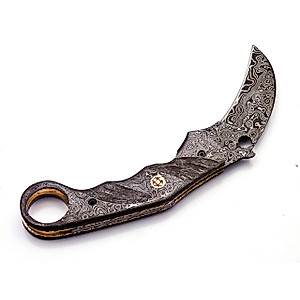 8.5" Handmade Damascus Folding Pocket Knife Karambit Knife Hunting Knife Handle Damascus Steel with Leather Sheath 108, 203