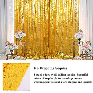 AMZLOKAE Sequin Backdrop Curtain Gold 4FTx7FT Shimmer Curtain Panels Photography Backdrop Sequin Fabric Backdrop Baby Shower Curtains Glitter Backdrop for Wedding/Party